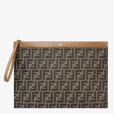 Fendi Large Flat Ff Pouch - Brown