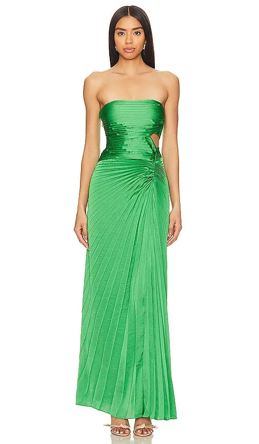 slim fit dress slacks A.L.C. Green Abstract Print Sleeveless Silk Midi Dress