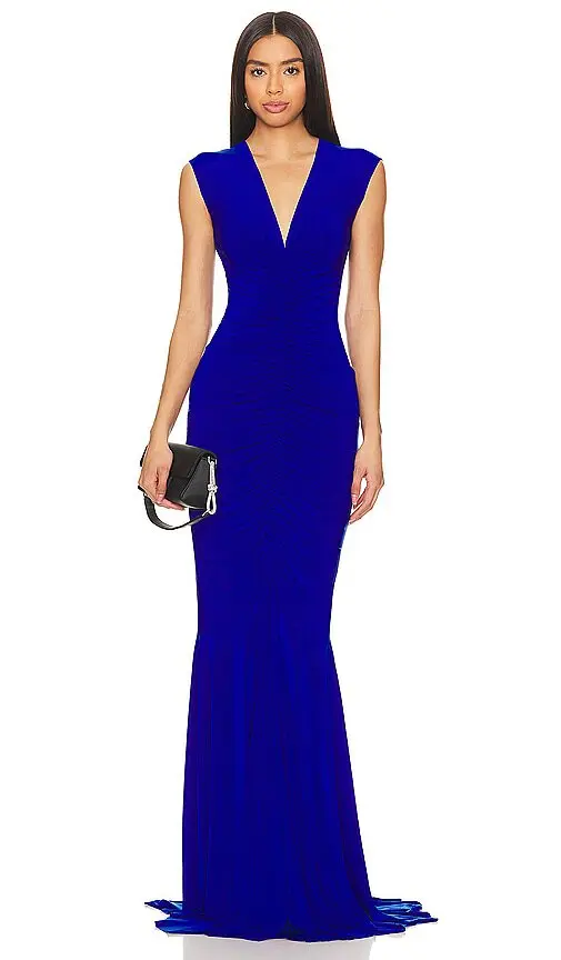 Norma Kamali Sleeveless Shirred Fishtail Gown - Electric Blue
