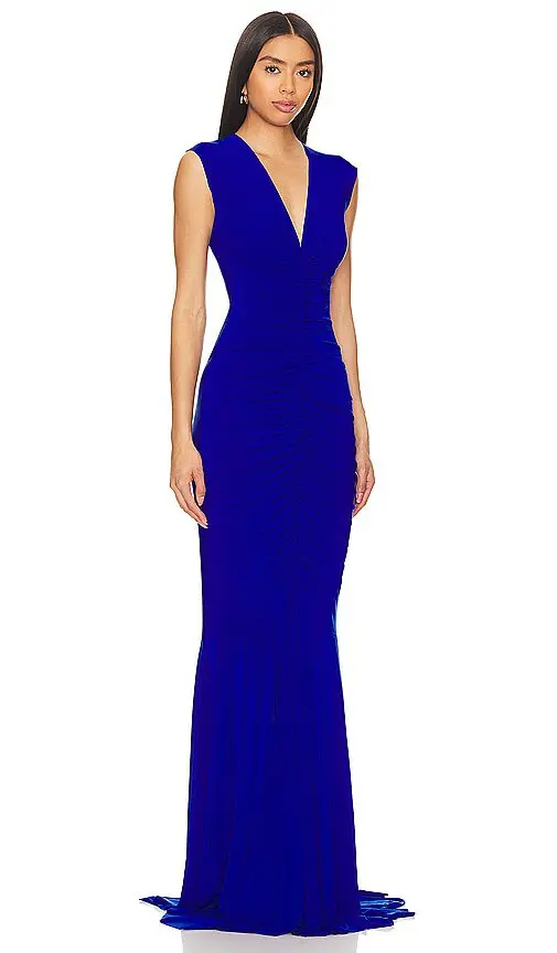 Norma Kamali Sleeveless Shirred Fishtail Gown - Electric Blue