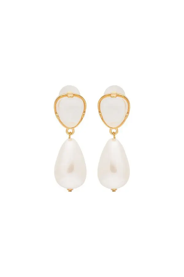 KENNETH JAY LANE Clear & Pearl Drop Pierced Earrings - Gold