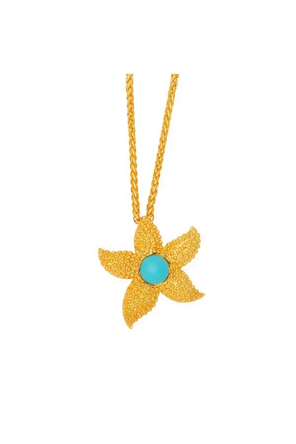 KENNETH JAY LANE Turquoise Starfish Pendant Chain Necklace - Gold