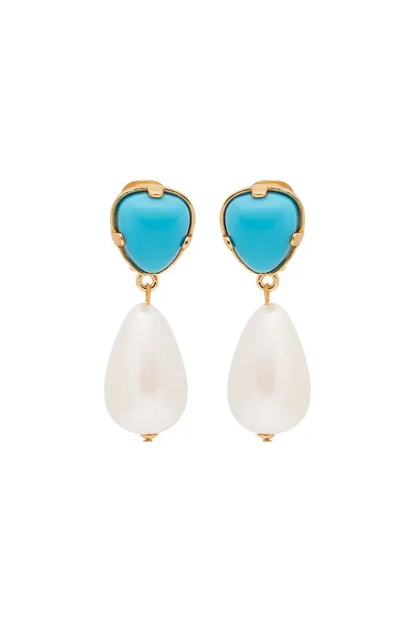 KENNETH JAY LANE Turquoise And Pearl Drop Clip On Earrings - Natural