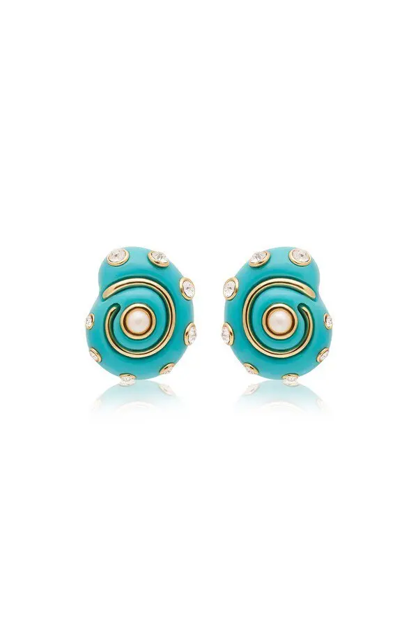 KENNETH JAY LANE Turquoise & Crystal Snail Earrings - Gold