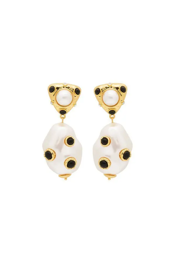 KENNETH JAY LANE Pearl & Cabochons Drop Clip Earrings - Black