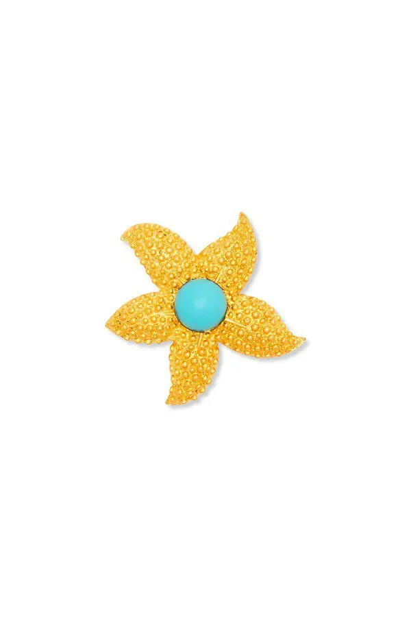 KENNETH JAY LANE Turquoise Starfish Pin - Gold