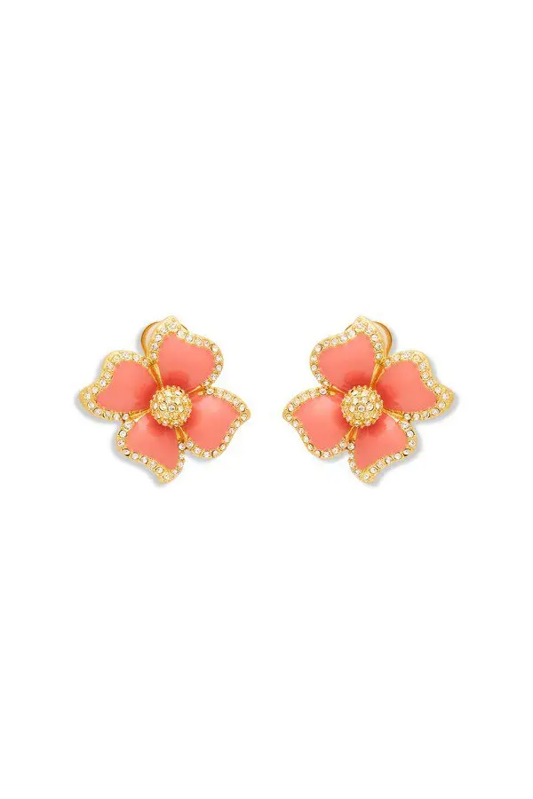 KENNETH JAY LANE Enamel Flower Clip Earrings - Pink