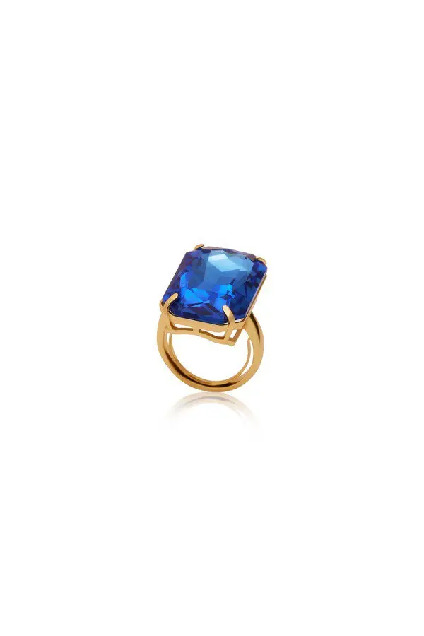 KENNETH JAY LANE Sapphire Octagon Stone Adjustable Ring - Gold