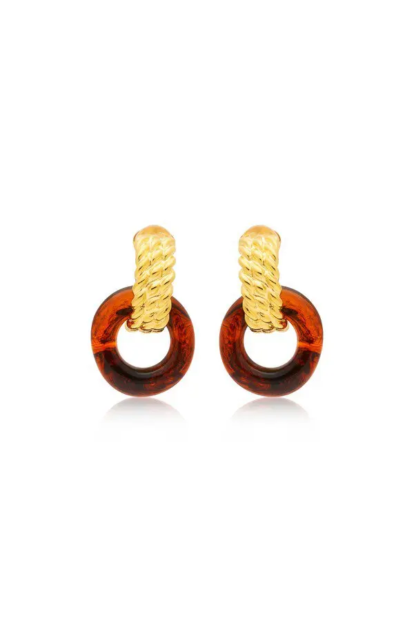KENNETH JAY LANE Tone & Tortoise Clip-on Earrings - Gold