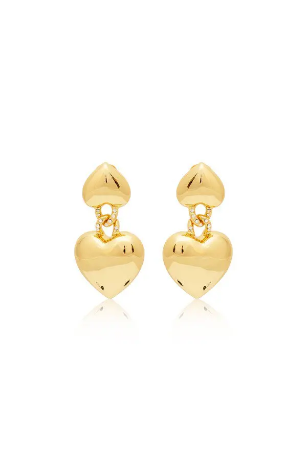 KENNETH JAY LANE Tone Heart Drop Clip On Earrings - Gold