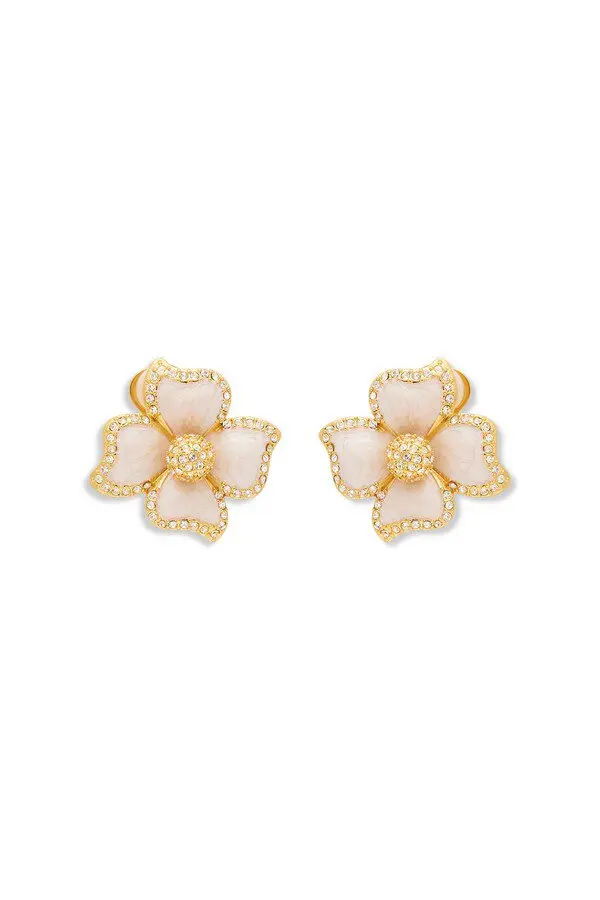 KENNETH JAY LANE Enamel Flower Clip On Earrings - White