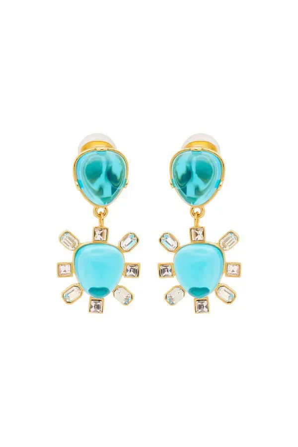 KENNETH JAY LANE Gold-tone Cabochon Clip On Drop Earrings - Aqua