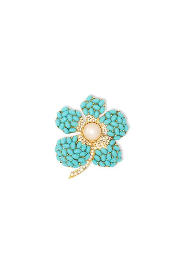 KENNETH JAY LANE Turquoise & Pearl Flower Pin - Natural