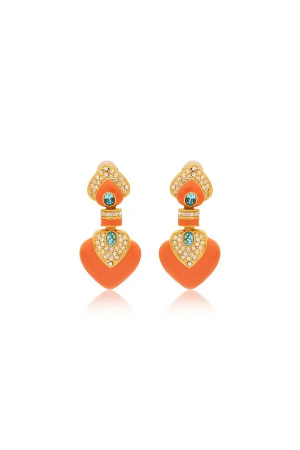 KENNETH JAY LANE Aquamarine Heart Drop Clip On Earrings - Coral