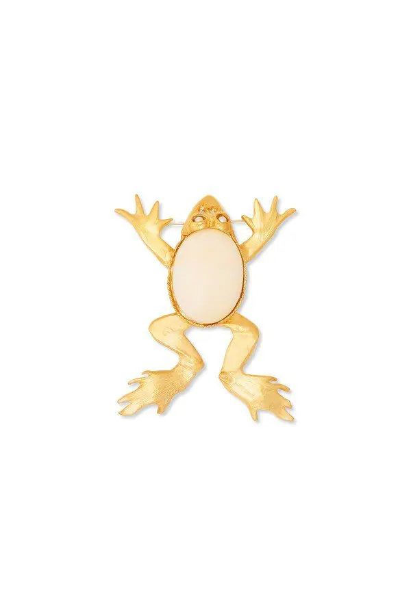 KENNETH JAY LANE Satin & Ivory Frog Pin - Gold