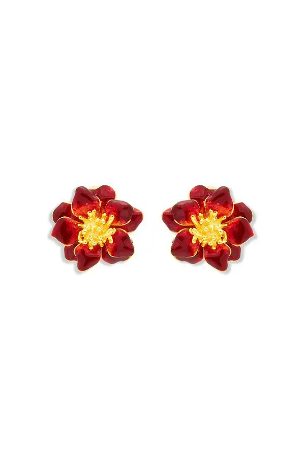KENNETH JAY LANE Enamel Flower Clip On Earring - Red