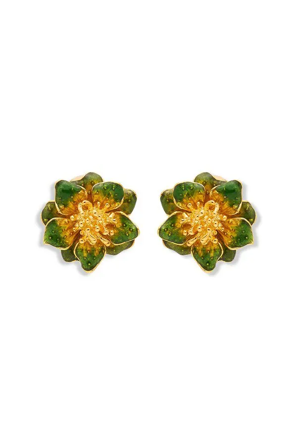 KENNETH JAY LANE Enamel Flower Clip-on Earrings - Green
