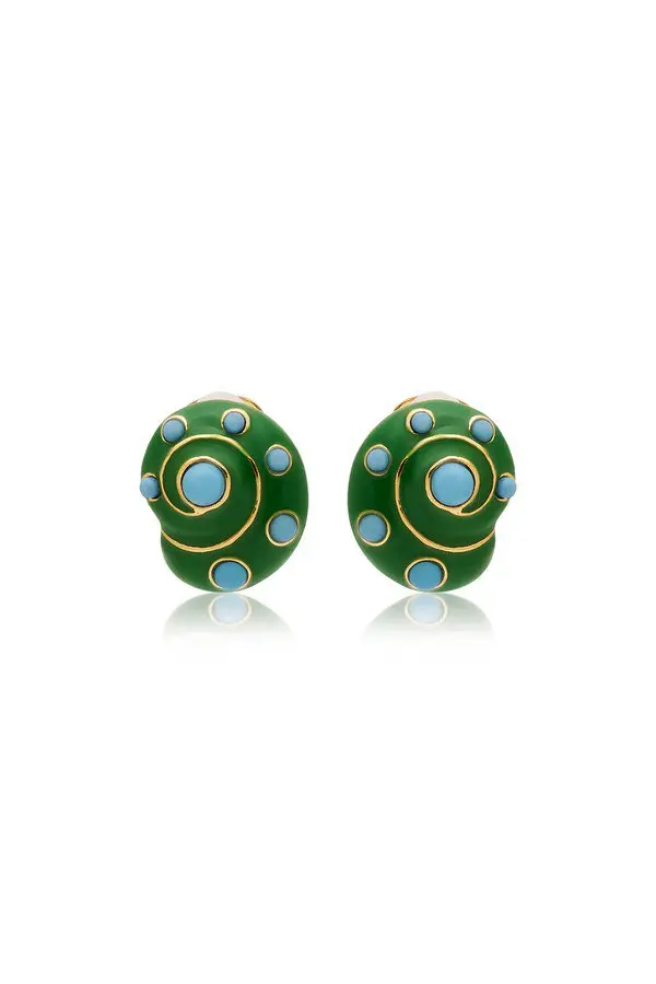 KENNETH JAY LANE Jade & Turquoise Snail Clip Earrings - Gold
