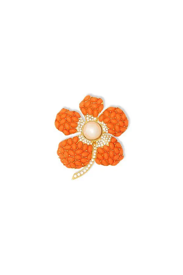 KENNETH JAY LANE And Pearl Flower Motif Pin - Coral