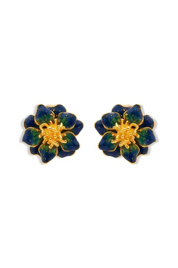 KENNETH JAY LANE Enamel Flower Clip On Earrings - Blue