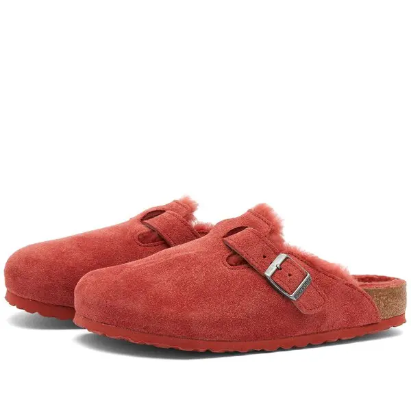 BIRKENSTOCK Boston Shearling Clog Size - Sienna Red Suede
