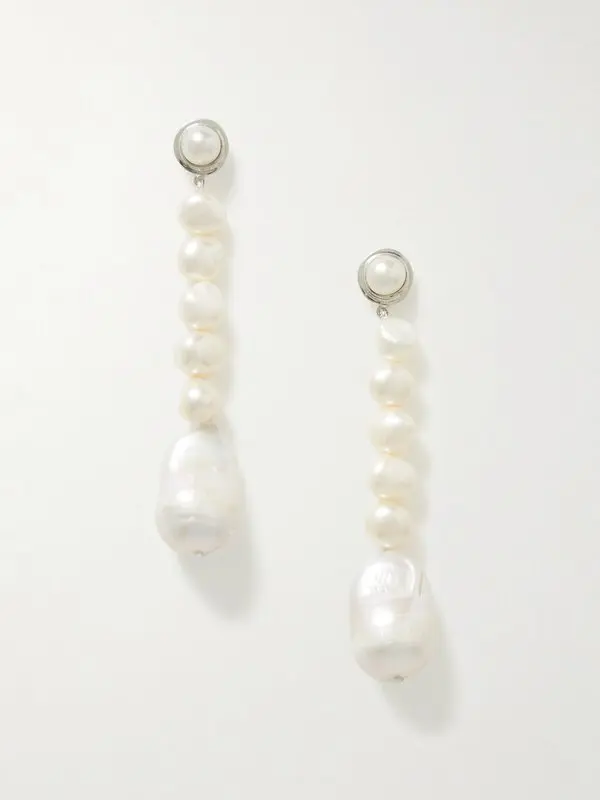 Agmes Emmanuel Recycled Pearl Drop Earrings - Silver