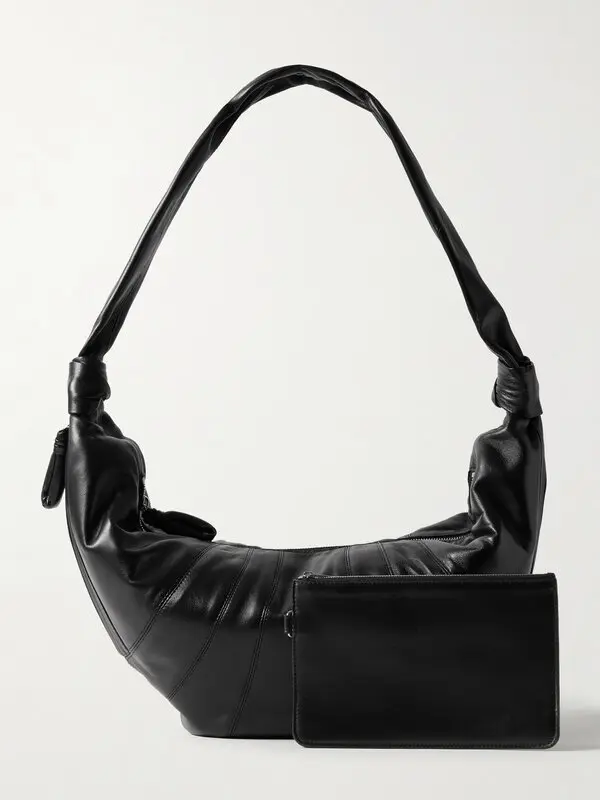 LEMAIRE Croissant Large Paneled Leather Shoulder Bag - Black