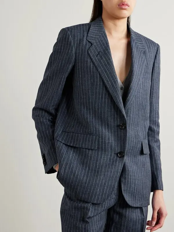 Loro Piana Pinstriped Linen, Wool And Silk-blend Blazer