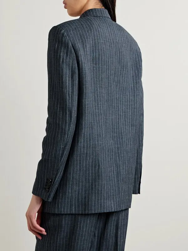 Loro Piana Pinstriped Linen, Wool And Silk-blend Blazer