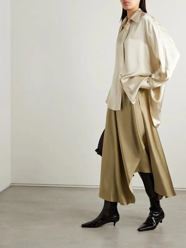 Loro Piana Layered Silk-satin Midi Skirt