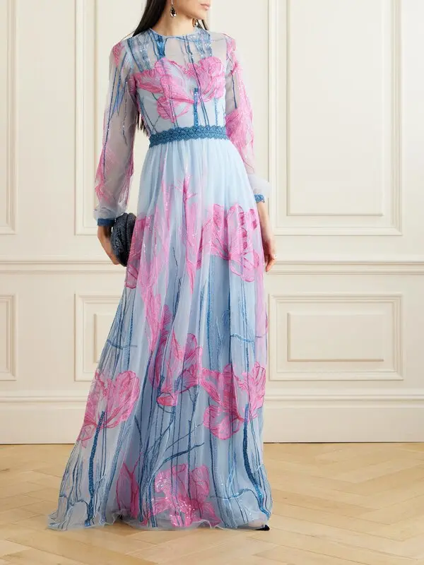 Costarellos Jezebel Sequin-embellished Embroidered Tulle Gown
