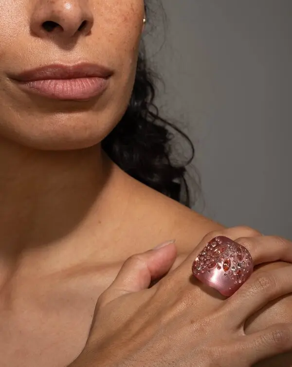 Alexis Bittar Confetti Crystal Lucite Puffy Ring In Muted Pink