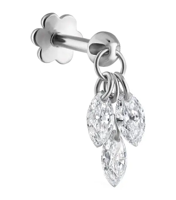 MARIA TASH Floating Diamond Plume Threaded Charm Earring - White