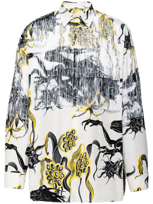 Prada Fringe-detail Graphic-print Shirt