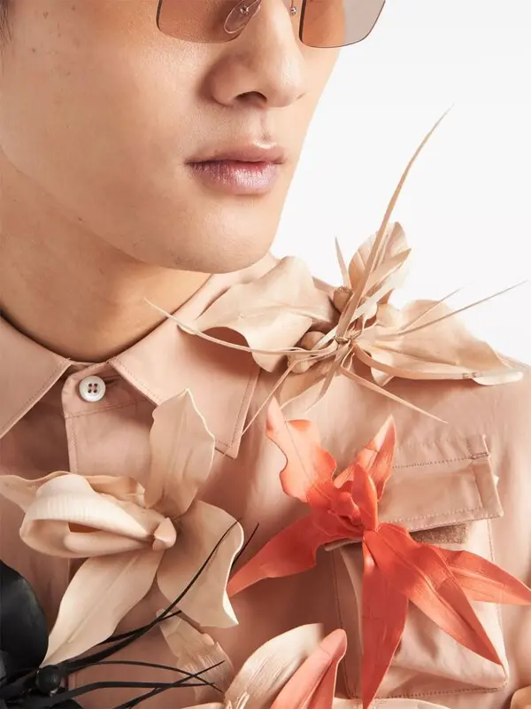 Prada Floral-Appliqué Cotton Shirt - Pink | Editorialist