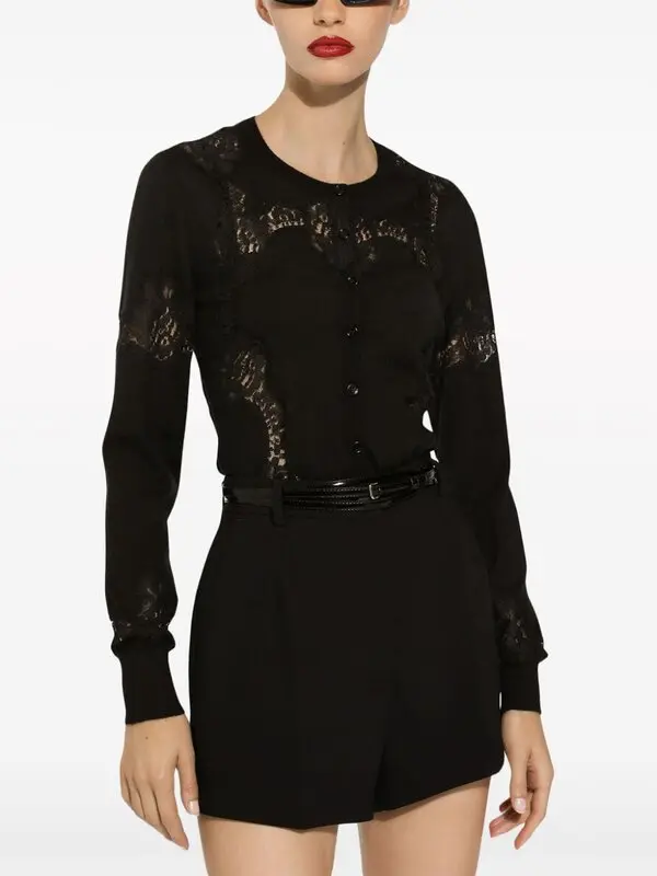 Dolce & Gabbana Panelled Cardigan With Lace Detail - Black