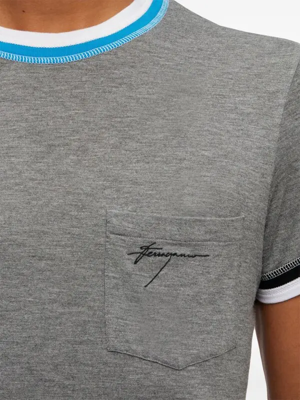 FERRAGAMO Colour-block Trim T-shirt - Grey