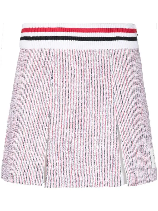 Thom Browne Tweed Seersucker Pleated Mini Skirt - White