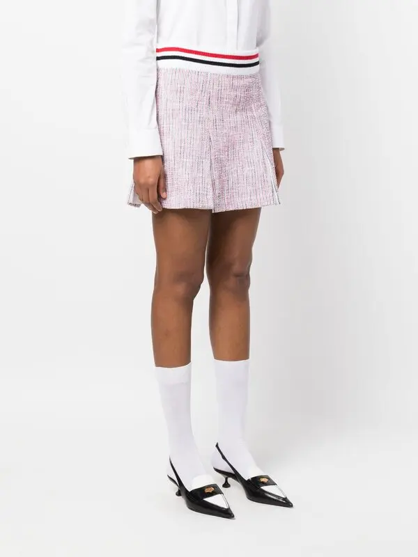 Thom Browne Tweed Seersucker Pleated Mini Skirt - White