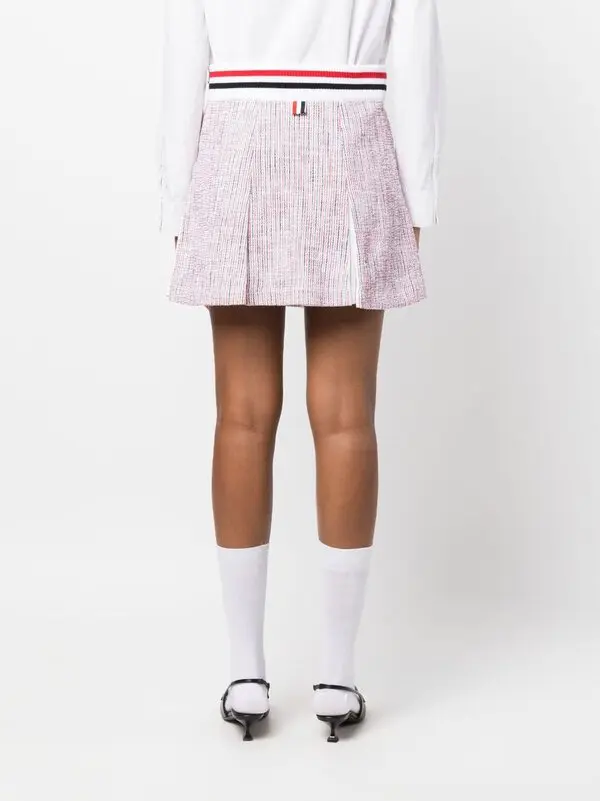 Thom Browne Tweed Seersucker Pleated Mini Skirt - White