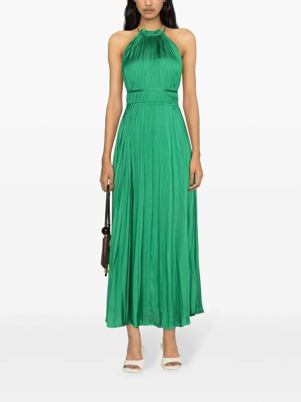 Maje Pleated Satin Halterneck Maxi Dress
