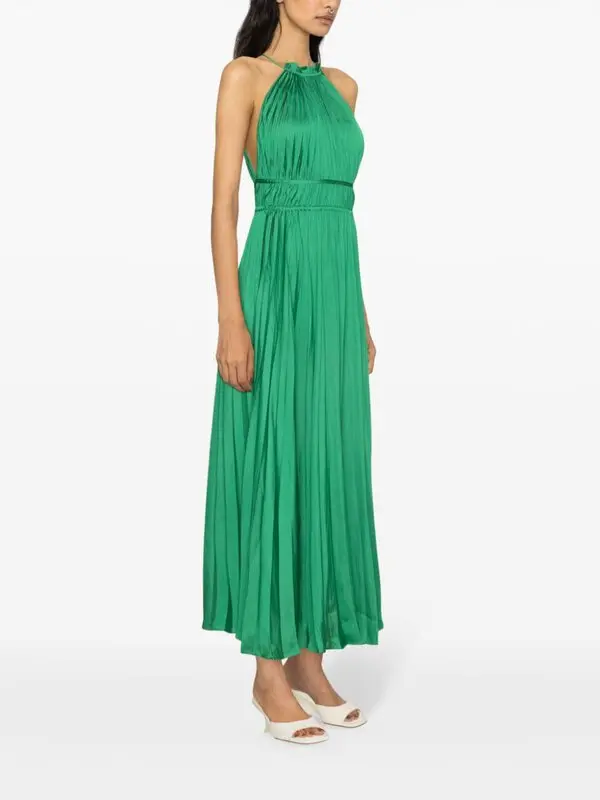 Maje Pleated Satin Halterneck Maxi Dress