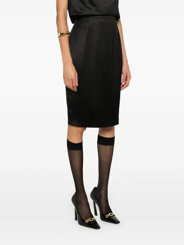Saint Laurent Satin Pencil Midi Skirt - Black