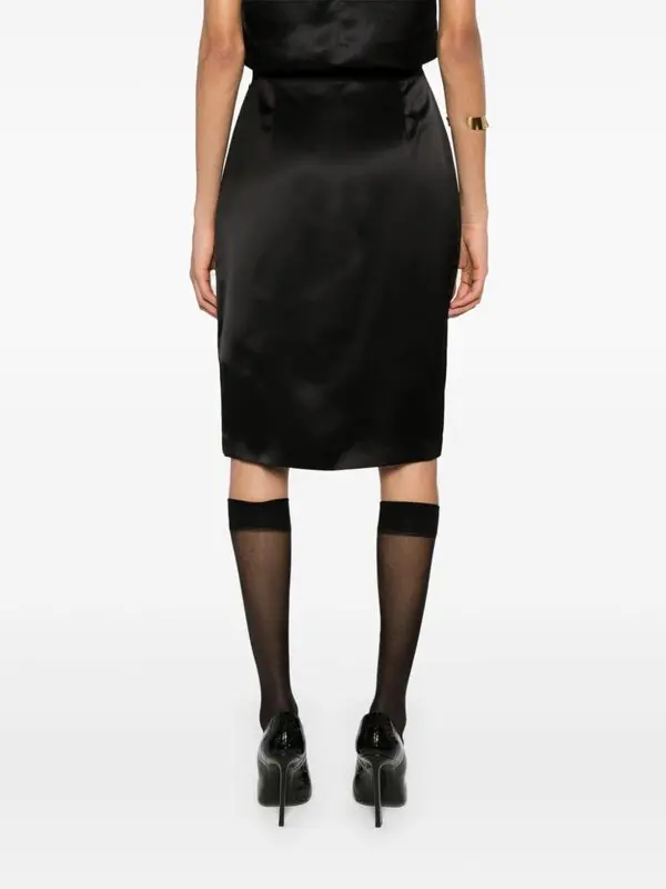 Saint Laurent Satin Pencil Midi Skirt - Black