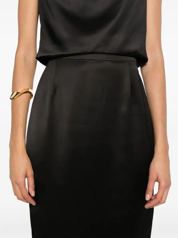 Saint Laurent Satin Pencil Midi Skirt - Black