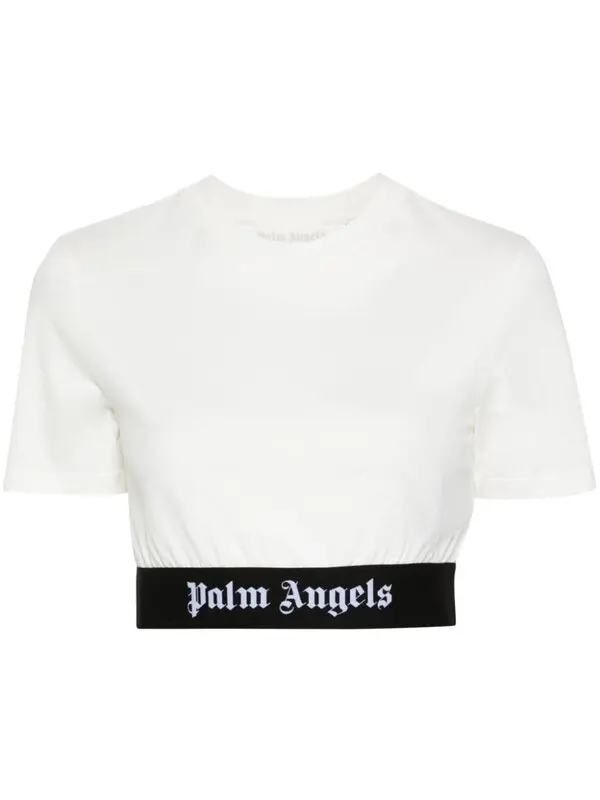 Palm Angels Logo-jacquard Cropped T-shirt - White