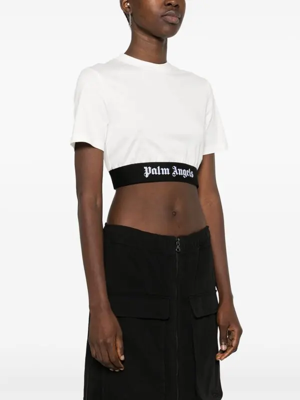 Palm Angels Logo-jacquard Cropped T-shirt - White