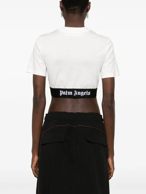 Palm Angels Logo-jacquard Cropped T-shirt - White