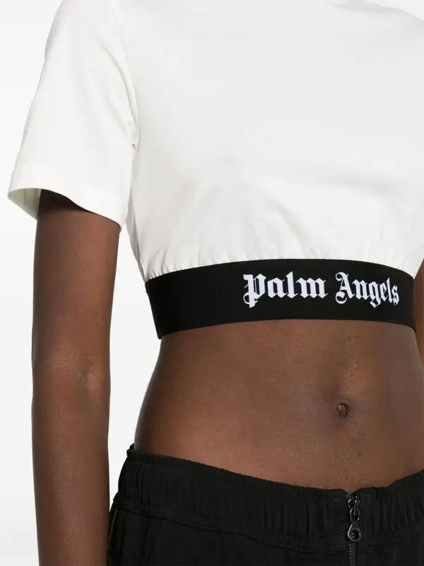Palm Angels Logo-jacquard Cropped T-shirt - White
