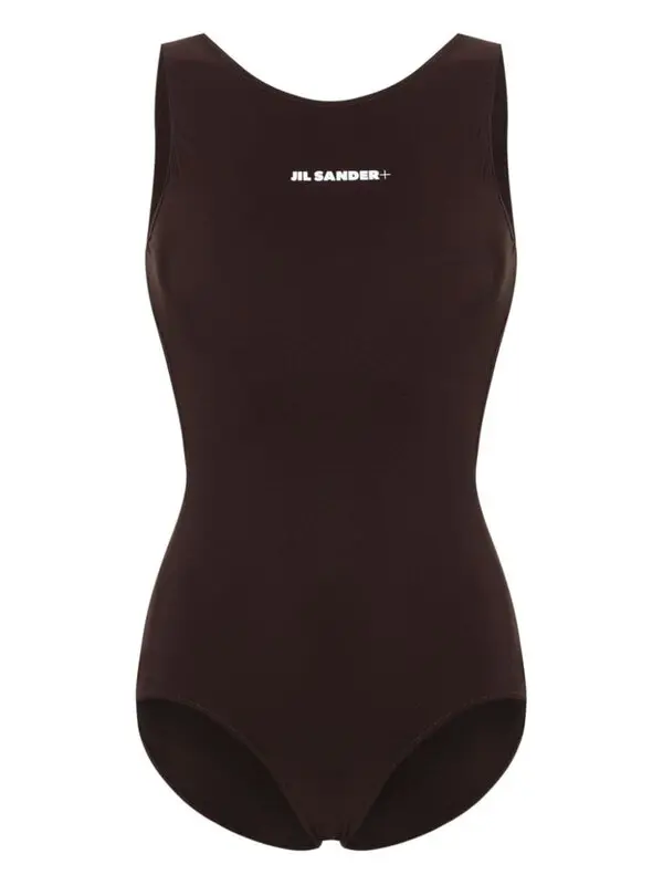 JIL SANDER Logo-print Open-back Swimsuit - Brown